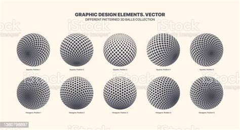 사각형과 육각형 하프톤 텍스처가 있는 다양한 위치 벡터 3d 볼 구에 대한 스톡 벡터 아트 및 기타 이미지 구 3차원 형태