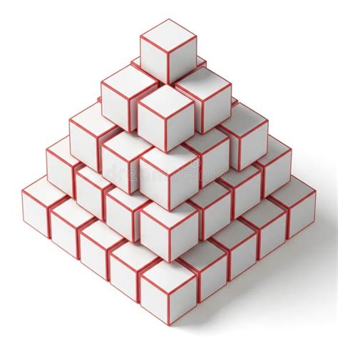 Pyramid Stack Of White Cubes With Red Edges On White Background Blocks Geometric Stock