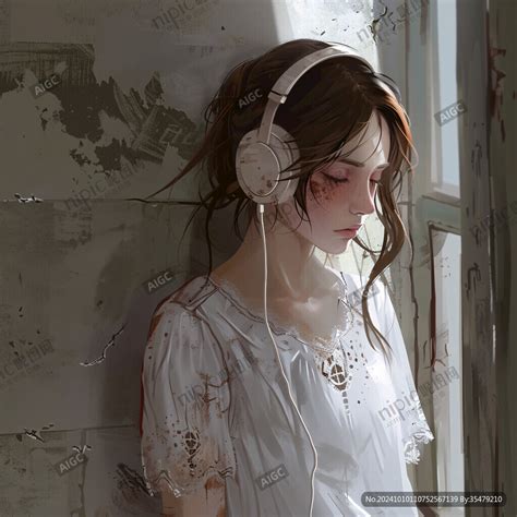 Ai创作图女生插画绘画 写实人物插画 厚涂少女 厚涂插画 耳机插画 写实唯美插画 Cg插画 Cg绘画作品 板绘少女插画 听音乐插画 女孩音乐手绘 厚涂头像 唯美音乐插画 国外插画 板绘插画插图
