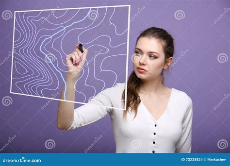 Geographic Information Systems Concept Woman Scientist Working With Futuristic GIS Interface On