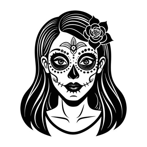 A Girl With Sugar Skull Makeup And Flowers 52932047 Vector Art At Vecteezy