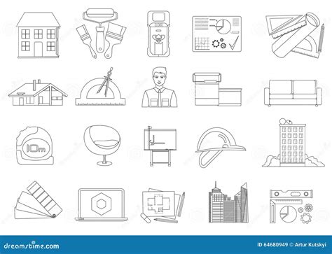 Architecture And Construction Line Icons Set Stock Vector Illustration Of City House 64680949