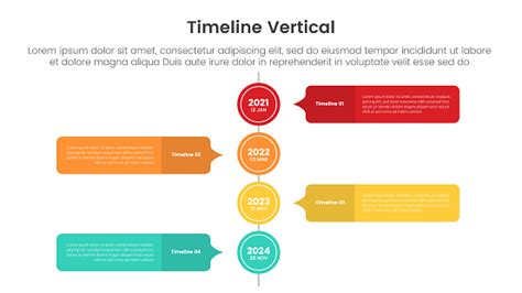 수직 타임라인 이정표 인포그래픽 템플릿 큰 원이 있는 배너와 슬라이드 프레젠테이션을 위한 4점 목록 정보가 있는 설명선 주석 상자 그래프에 대한 스톡 벡터 아트 및 기타