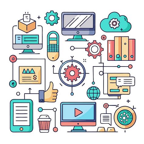 Illustration Of Connected Devices And Gears Representing Digital