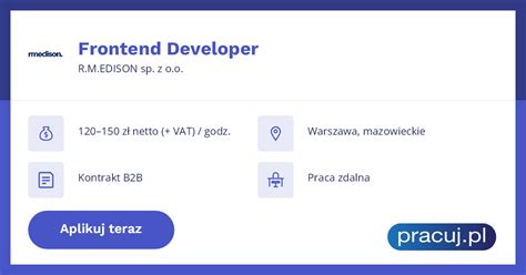 Oferta Pracy Frontend Developer Rmedison Sp Z Oo Warszawa