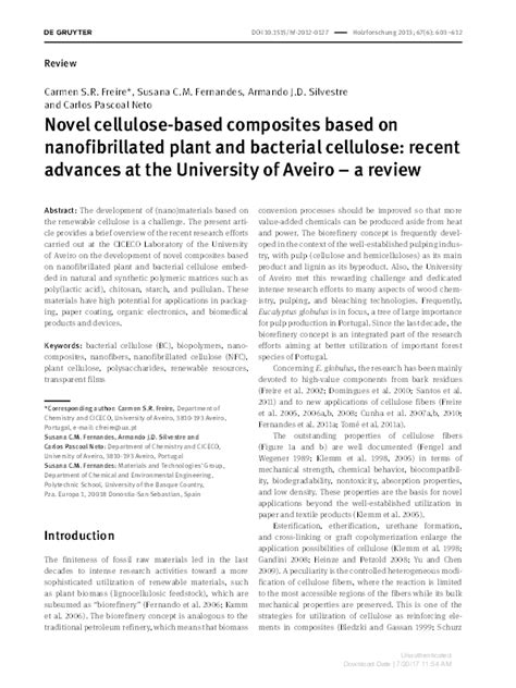 Pdf Novel Cellulose Based Composites Based On Nanofibrillated Plant And Bacterial Cellulose