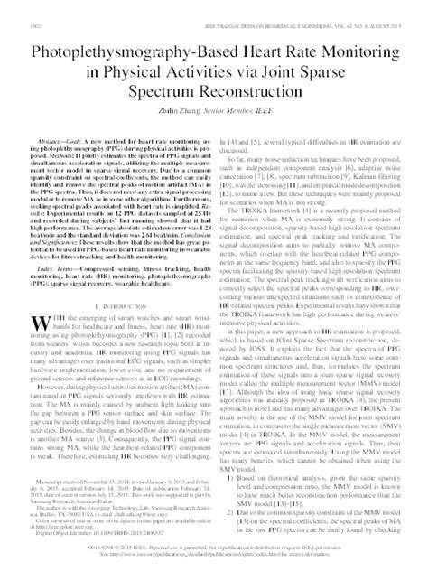 Pdf Photoplethysmography Based Heart Rate Monitoring In Physical Activities Via Joint Sparse
