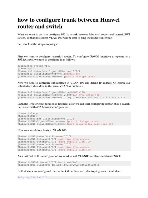How To Configure Trunk Between Huawei Router And Switch Pdf Pdf Router Computing Network