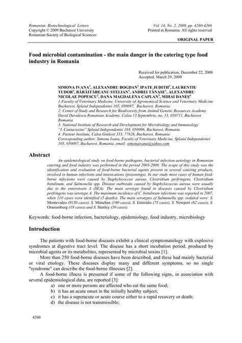Pdf Food Microbial Contamination The Main Danger In The Catering Type Food Industry In Romania