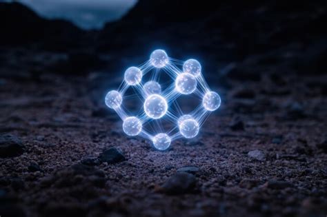 Glowing Molecular Structure In Dark Nature Landscape Premium Ai Generated Image
