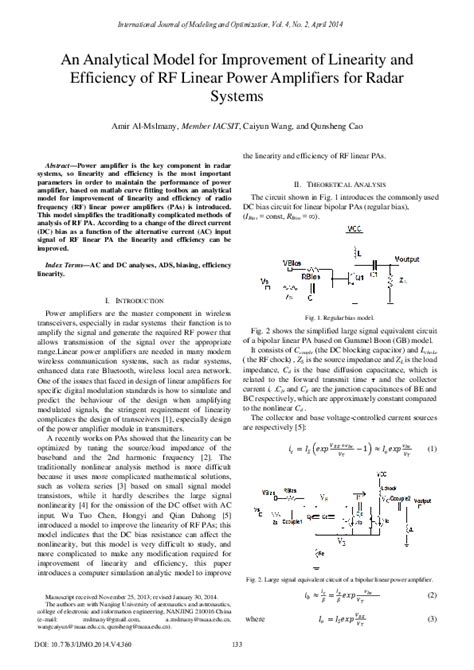 Pdf An Analytical Model For Improvement Of Linearity And Efficiency Of Rf Linear Power