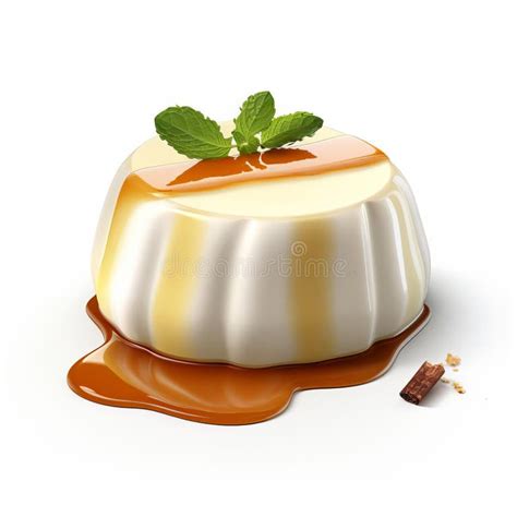 Elegant Creamy Panna Cotta Dessert With Caramel Sauce Delight Stock