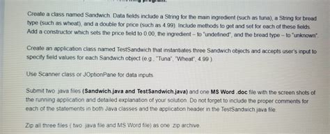 solved typy ul create a class named sandwich data