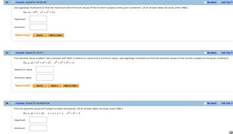 Solved Use Lagrange Multipliers To Find The Maximum And