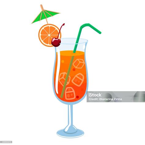 테킬라 선라이즈 칵테일은 흰색 배경에 격리됩니다 벡터 그래픽 0명에 대한 스톡 벡터 아트 및 기타 이미지 0명 감귤류 과일