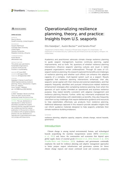 Pdf Operationalizing Resilience Planning Theory And Practice Insights From U S Seaports
