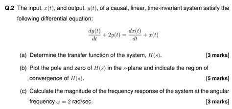 Solved Q2 The Input T And Output Yt Of A Causal Linear Time