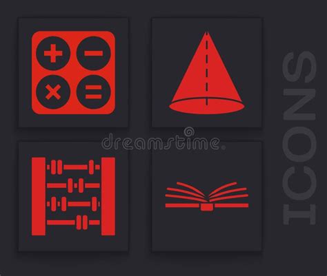 Set Open Book Infinity Sigma Symbol And Paper Clip Square Glass Panels Stock Vector