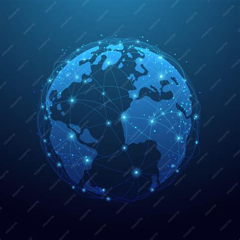 Premium Vector Low Polyline Earth Network Technology On Blue