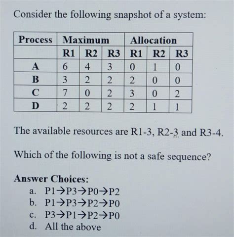consider the following snapshot of a system process maximum a b