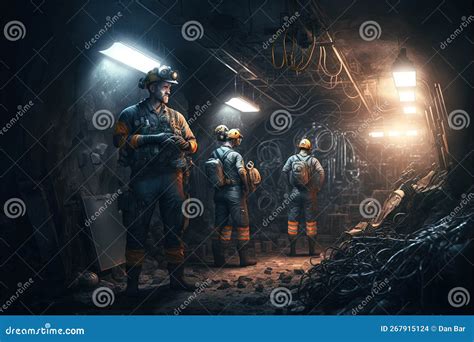 Inside A Coal Mine With Miners Using And Drilling Equipment To Extract