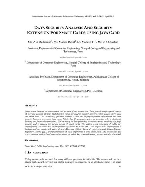 Data Security Analysis And Security Extension For Smart Cards Using