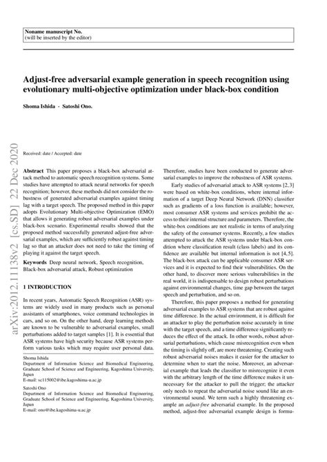 adjust free adversarial example generation in speech recognition using