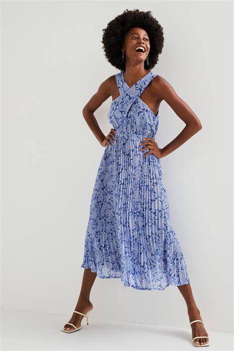 Damen Plisseekleid Mit Muster