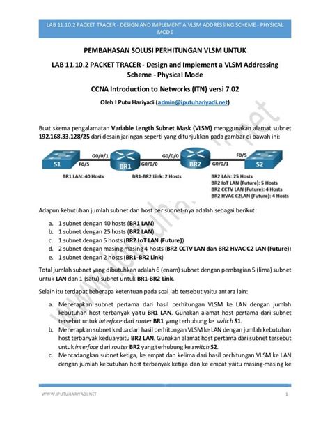 Pembahasan Solusi Perhitungan Vlsm Untuk Lab 11102 Packet Tracer Design And Implement A Vlsm
