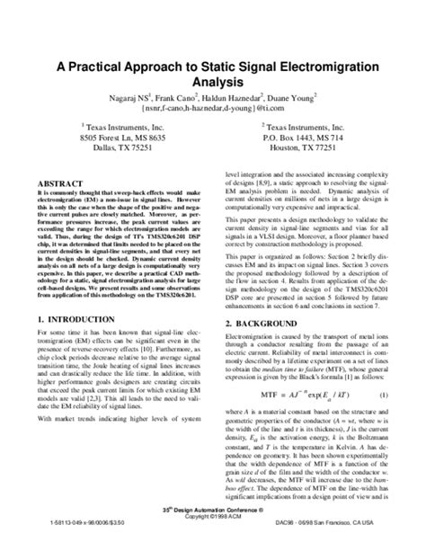 Pdf A Practical Approach To Static Signal Electromigration Analysis