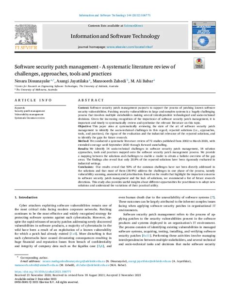 Pdf Software Security Patch Management A Systematic Literature Review Of Challenges