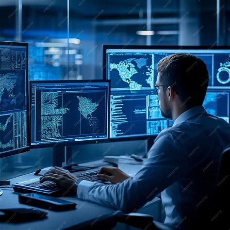 Cybersecurity Team Monitoring Potential Risks On Multiple Screens Premium Ai Generated Image