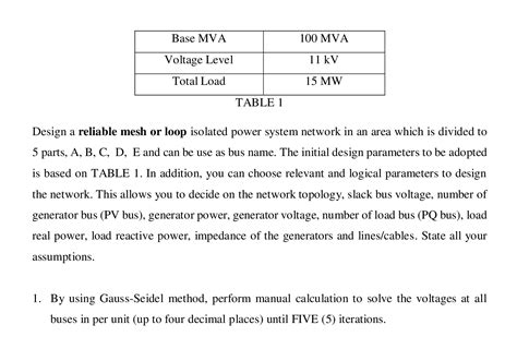 Solved Base MVA MVA Voltage Level KV Total Load MW Chegg Com
