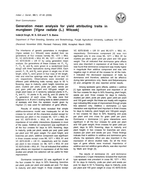 pdf generation mean analysis for yield attributing traits in mungbean