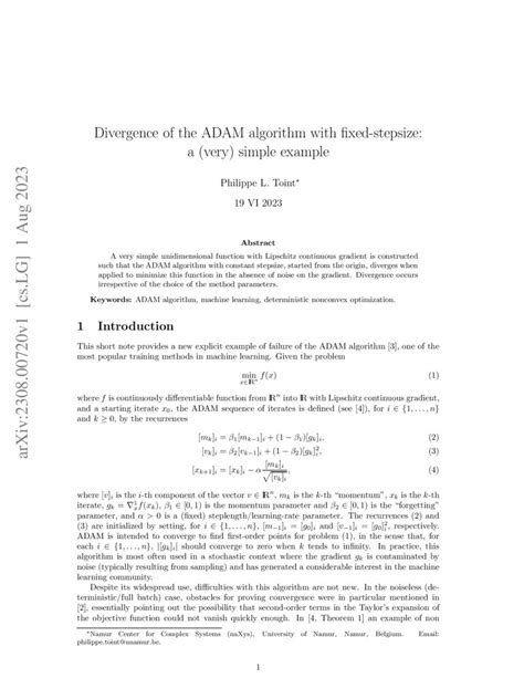 Divergence Of The Adam Algorithm With Fixed Stepsize A Very Simple