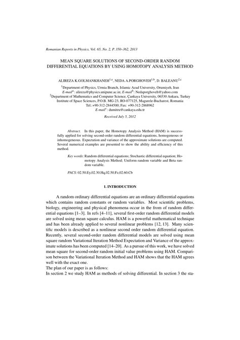 Pdf Mean Square Solution Of Second Order Random Differential