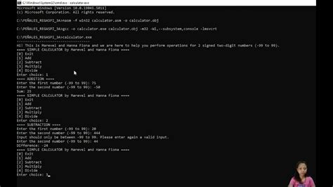 Simple Calculator Using Assembly Code Youtube