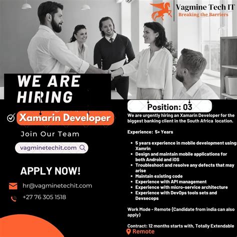 Xamrin Developers Everyone India Southafrica Wearehiring Role… Vagmine Tech It