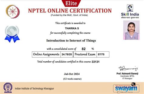 Tharika S On Linkedin Iot Elitecertificate Nptel Learning