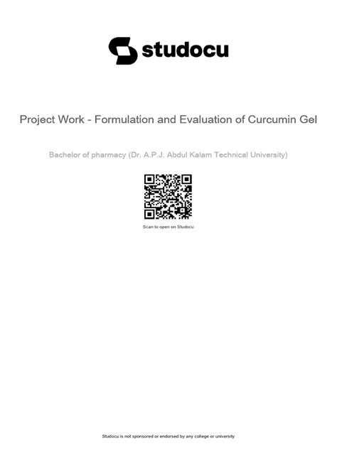 Project Work Formulation And Evaluation Of Curcumin Gel Pdf