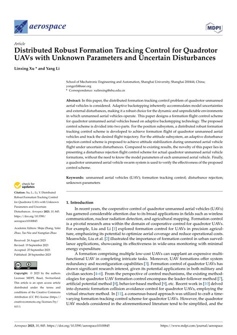 Pdf Distributed Robust Formation Tracking Control For Quadrotor Uavs With Unknown Parameters