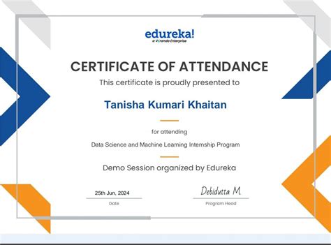 Tanisha Khaitan On Linkedin Datascience Machinelearning Edureka Internship Certificate
