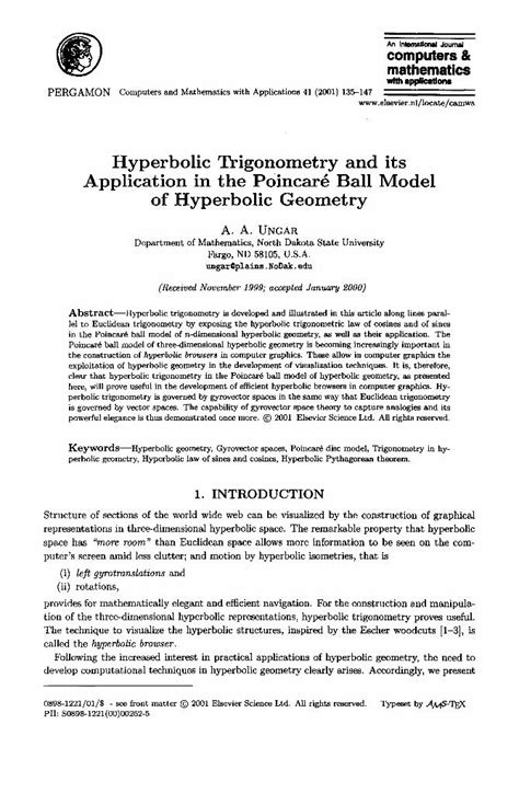 Pdf Hyperbolic Trigonometry And Its Application In The P6incar6 136 A A Ungar In This