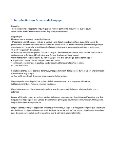 notes sur l introduction aux sciences du langage docsity