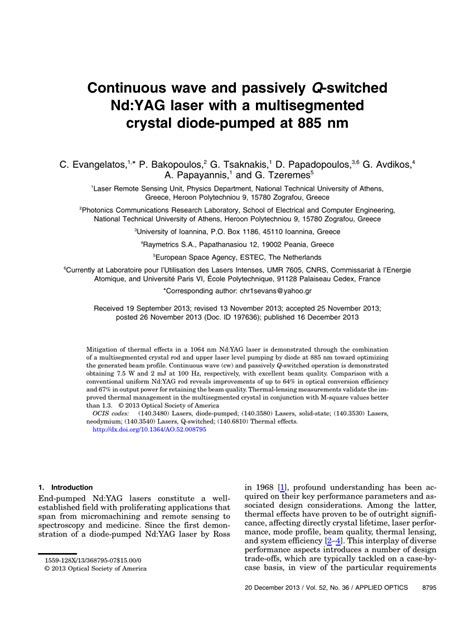 Pdf Continuous Wave And Passively Q Switched Nd Yag Laser With A Multisegmented Crystal Diode