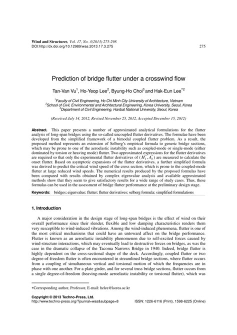 Pdf Prediction Of Bridge Flutter Under A Crosswind Flow