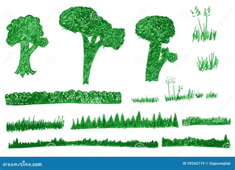 Hand Draw Sketch Of Tree And Grass Stock Vector Illustration Of Doodle Isolated