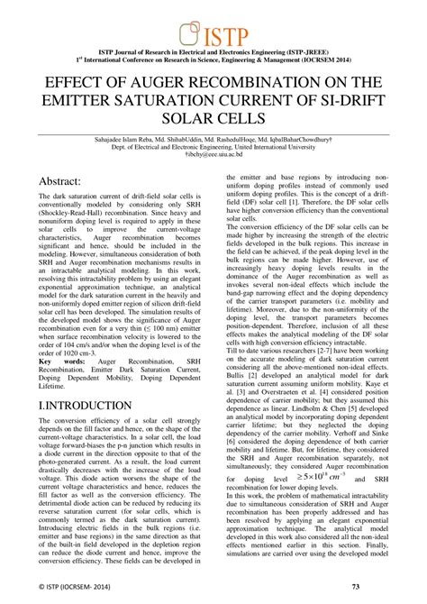 Pdf Effect Of Auger Recombination On The Emitter Saturation Current Of Si Drift Solar Cells