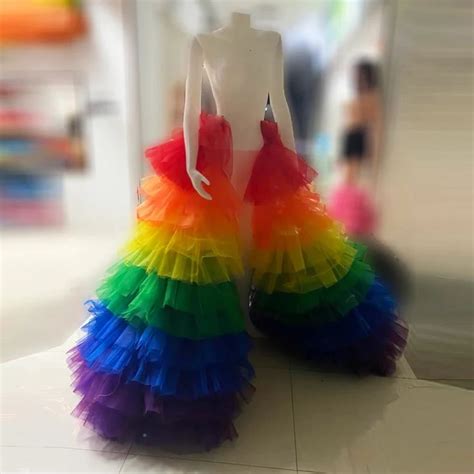 Hobby Luxury Rainbow Tulle Skirts Extra Puffy Hi Low Women High Street