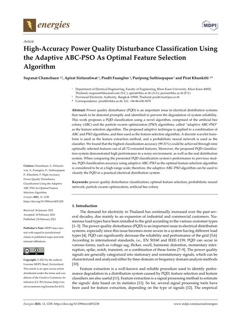 Pdf High Accuracy Power Quality Disturbance Classification Using The Adaptive Abc Pso As